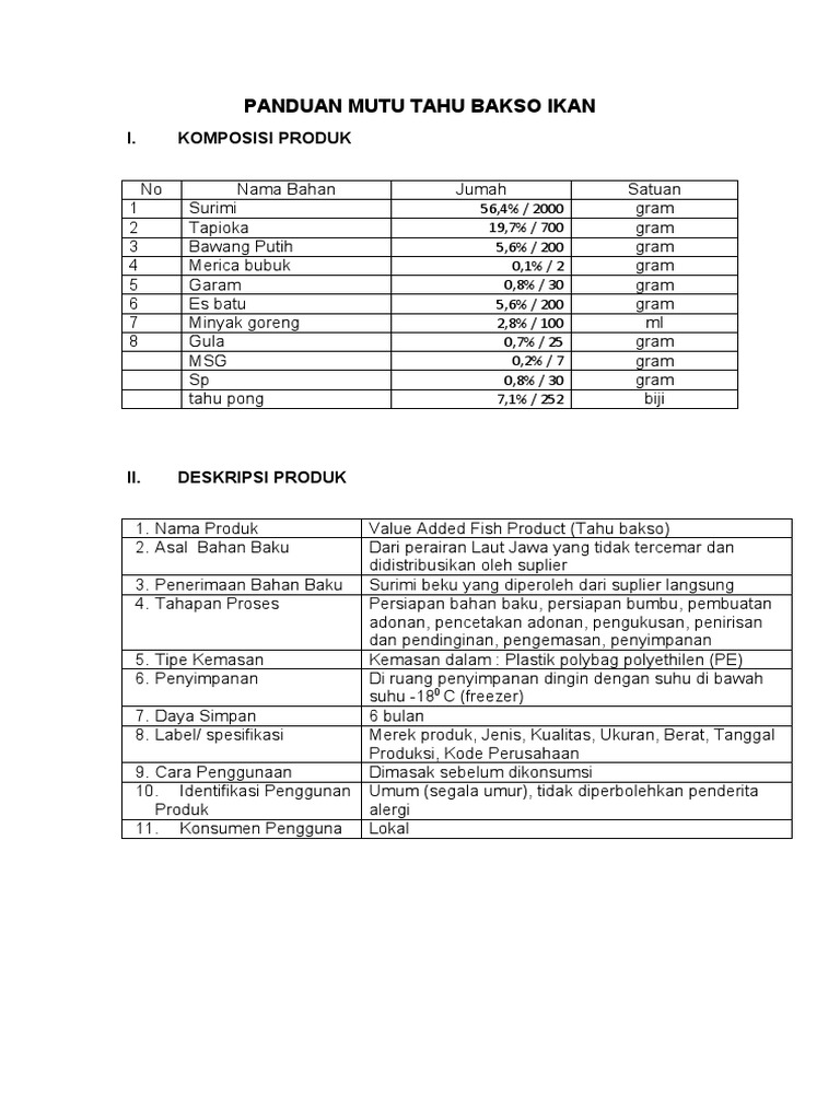Panduan Mutu Tahu Bakso | PDF