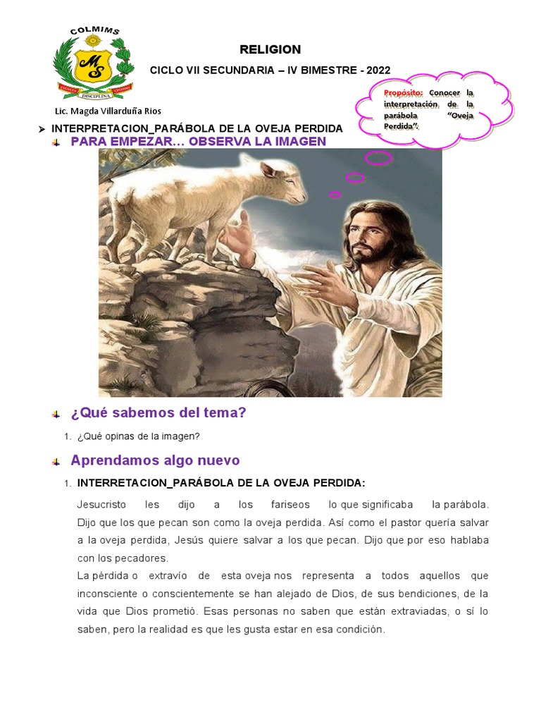Sesion - 03 - Interpretacion - Parabola de La Oveja Perdida | PDF ...