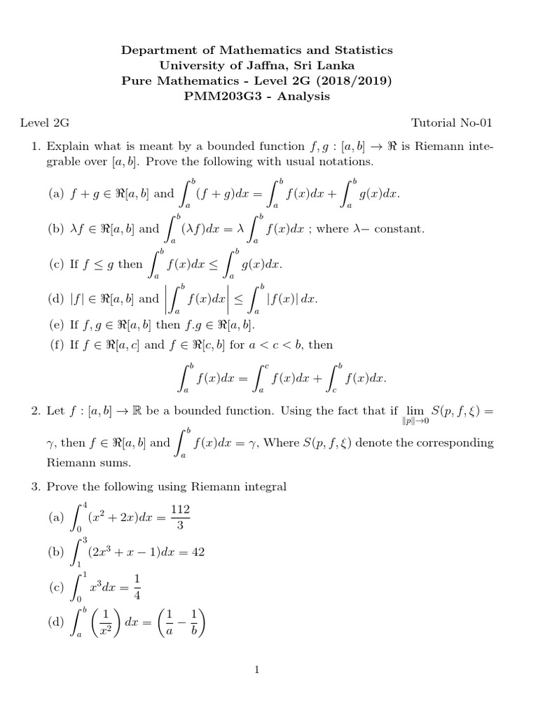Riemann Integral Tutorial 01 | PDF | Function (Mathematics) | Integral