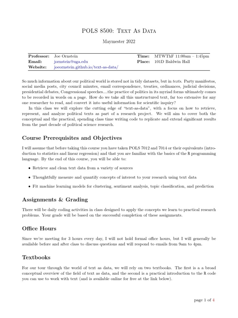 POLS-8500-syllabus-text As Data UGA | PDF | Cognitive Science | Computing