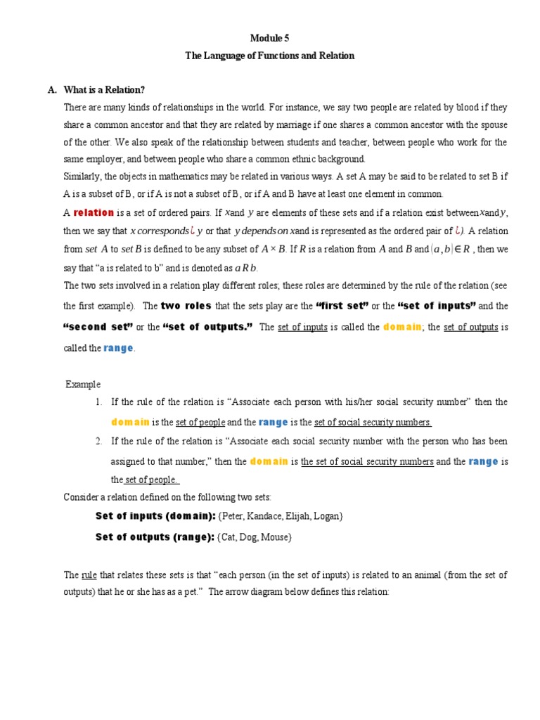 Module 5 in Mathematics | PDF | Function (Mathematics) | Set (Mathematics) Module 5 in Mathematics | PDF | Function (Mathematics) | Set (Mathematics)