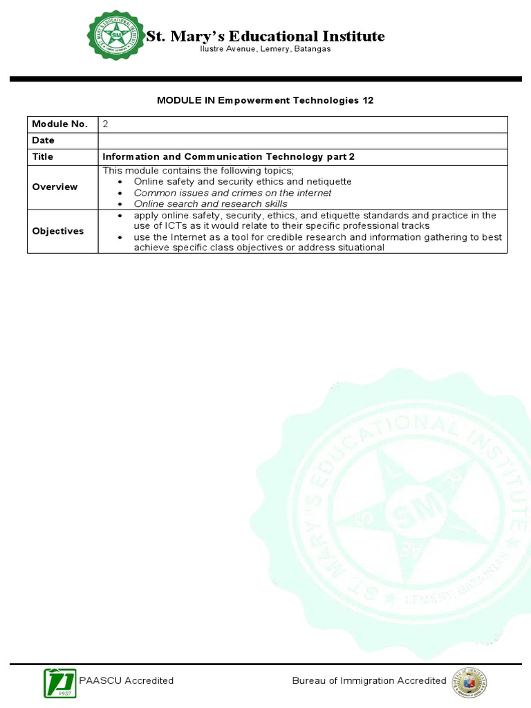 Empowerment Technologies 12 MODULE 2 | PDF | Internet | Educational ...