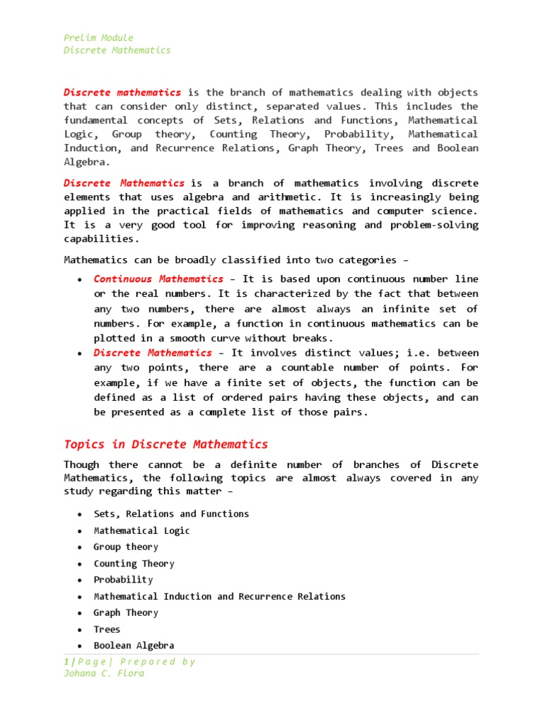 Discrete Math Module Prelim | PDF | Set (Mathematics) | Mathematics