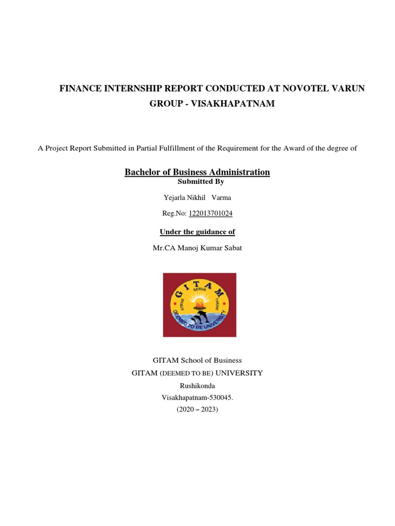 Nikhil Varma Internship Report Final Draft | PDF | Marketing | Hotel