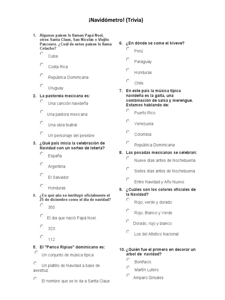 Trivia Navideña: ¡Pon a Prueba tu Conocimiento! | PDF | Navidad | Papá Noel