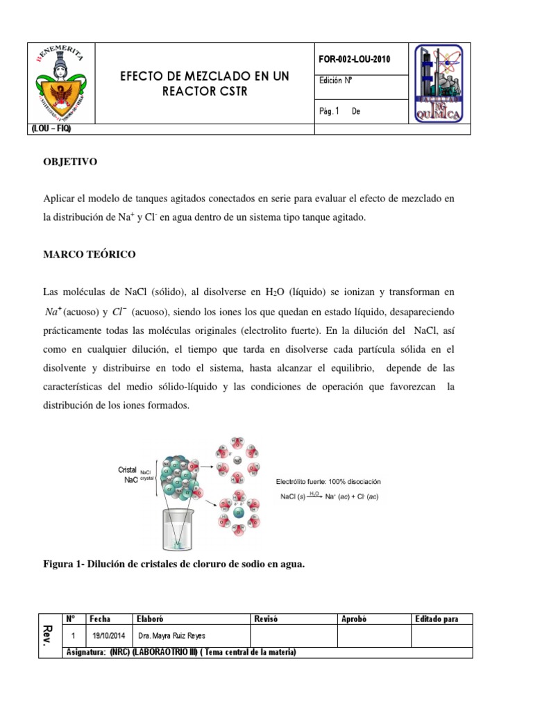 Practica 1-Efecto de Mezclado en CSTR | PDF | Reactor Quimico | Ciencias fisicas