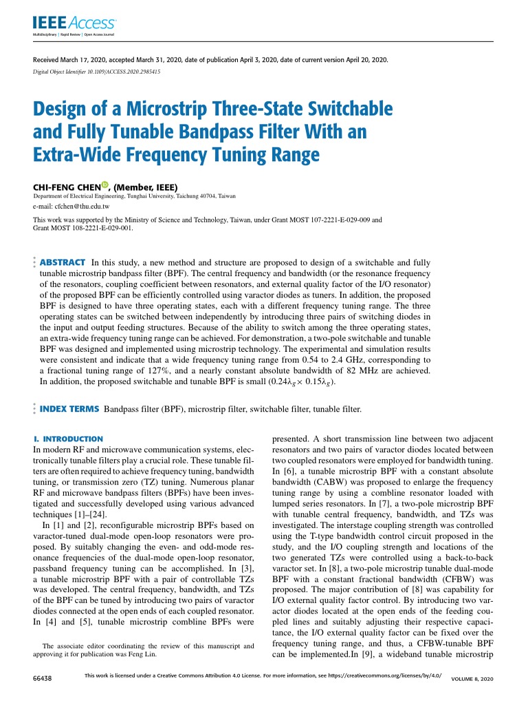 Design Of A Microstrip Three State Switchable And Fully Tunable Bandpass Filter With An Extra