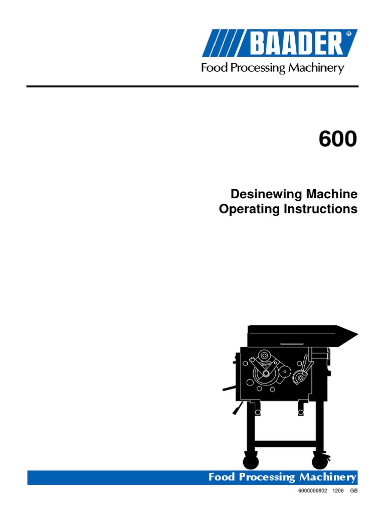 BAADER 600 Desinewing Machine Manual | PDF | Screw | Belt (Mechanical)