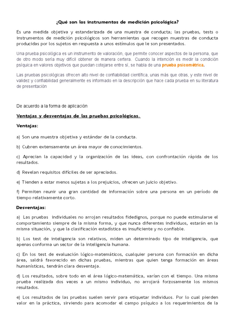 Clasificacion de Las Pruebas Psicologicas Hoy | PDF | Inteligencia | Sicología