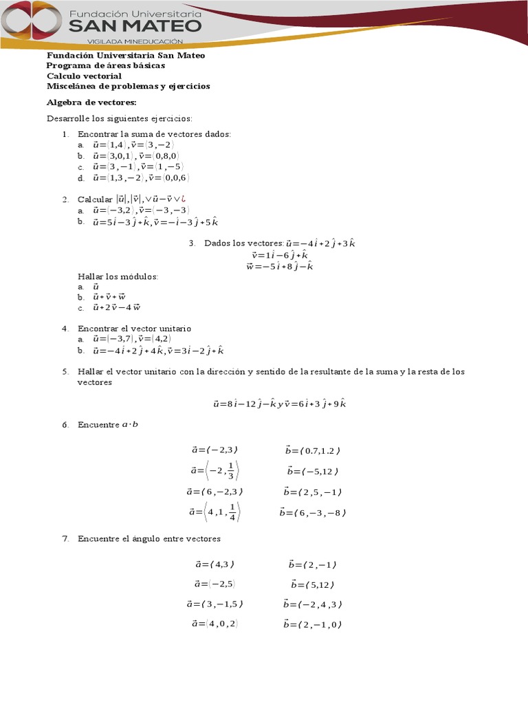Miscelanea de Ejercicios y Problemas | PDF | Vector Euclidiano | Integral