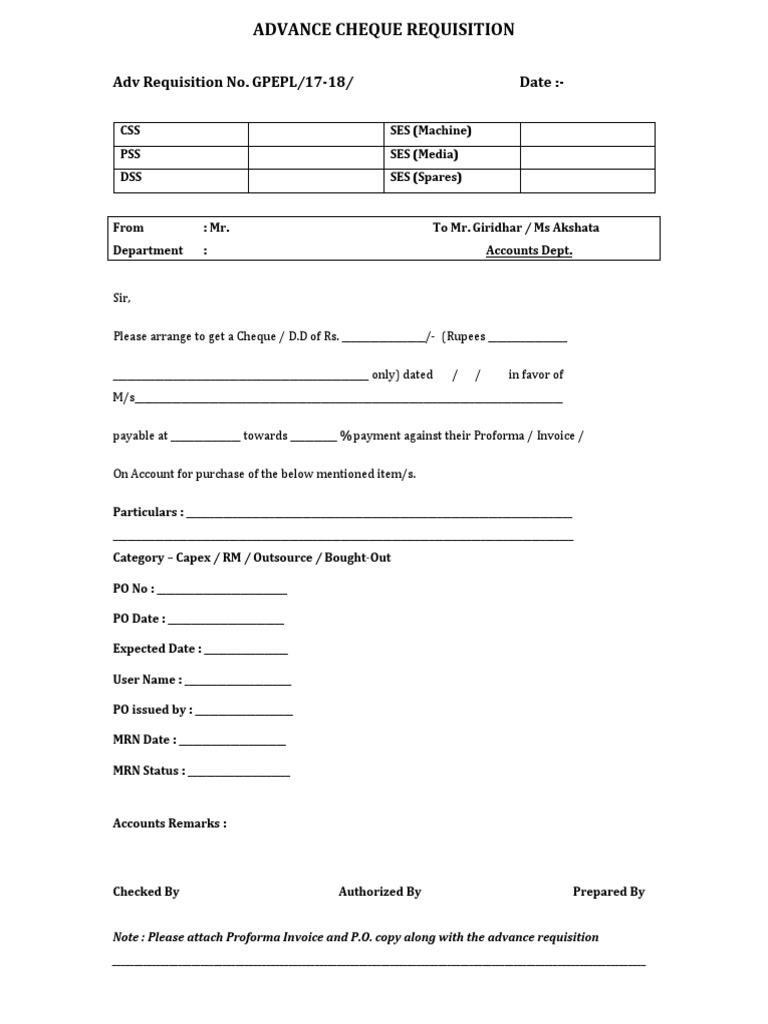 Advance Requisition Note-New | PDF