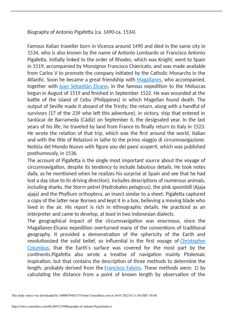 Biography of Antonio Pigafetta | PDF