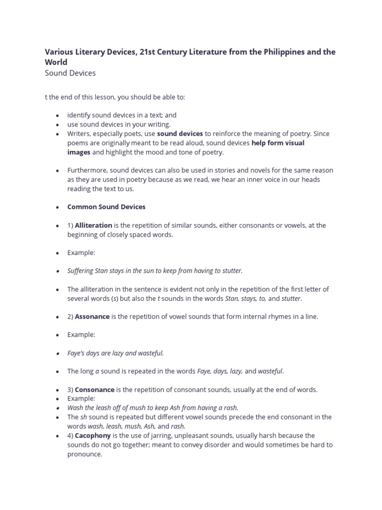 Various Literary Devices 21st Century Literature From The Philippines ...