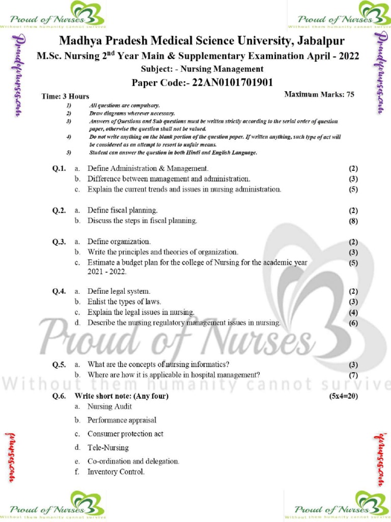 April 2022 MSC 2nd Nursing Management | PDF
