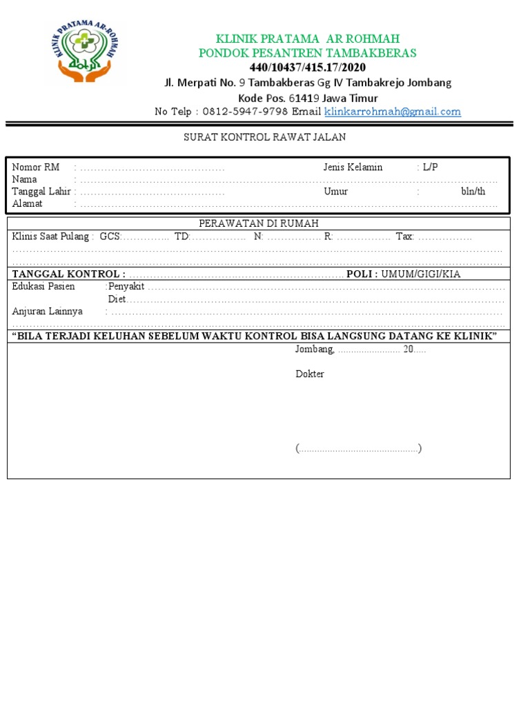Surat Kontrol Rawat Jalan | PDF