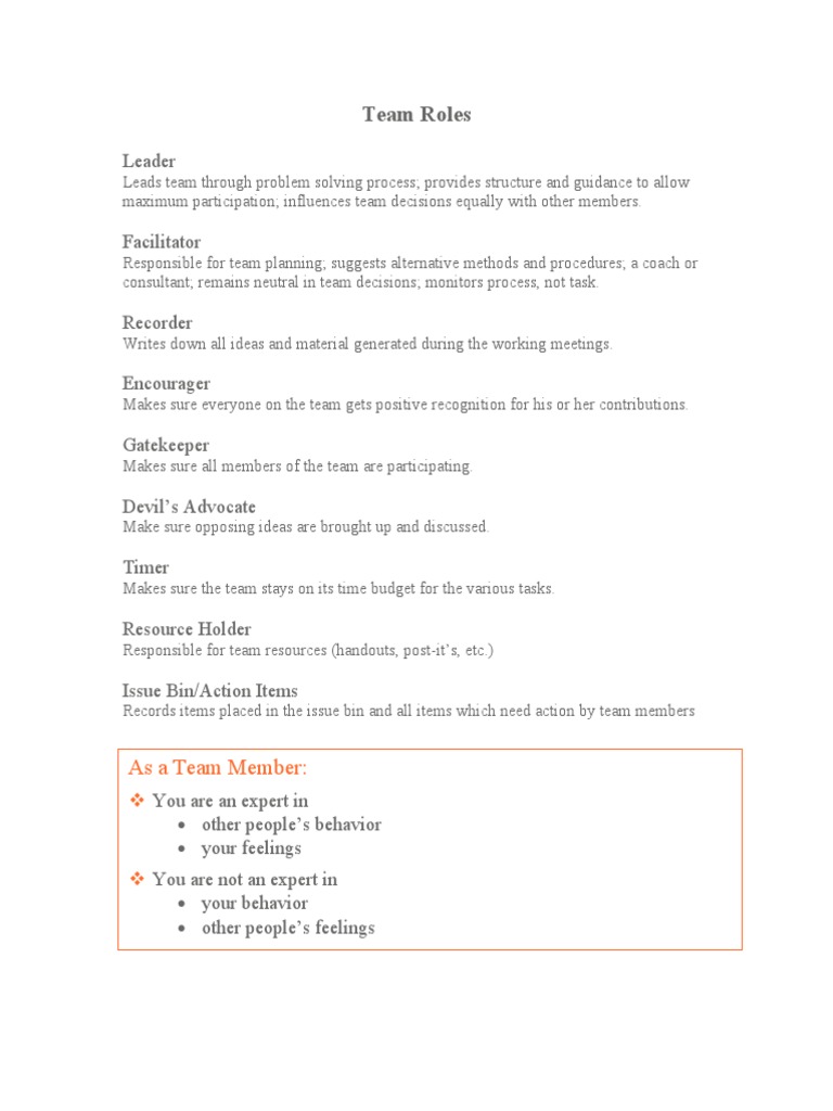 Team Roles | PDF | Career & Growth