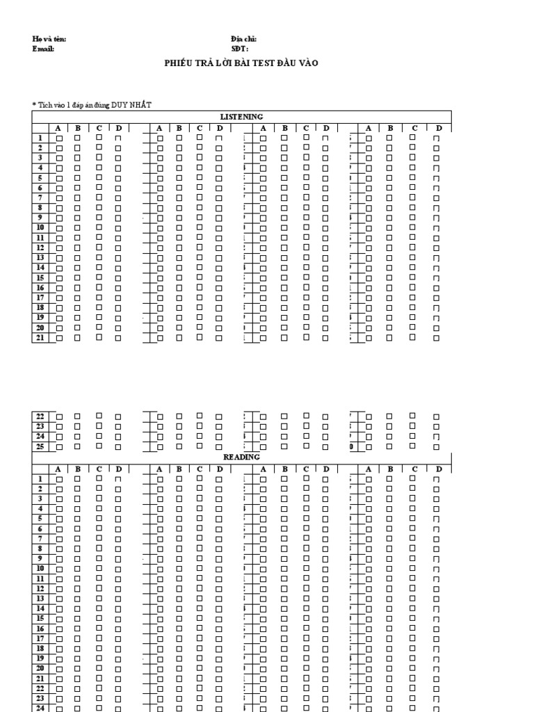TOEIC Answer Sheet | PDF