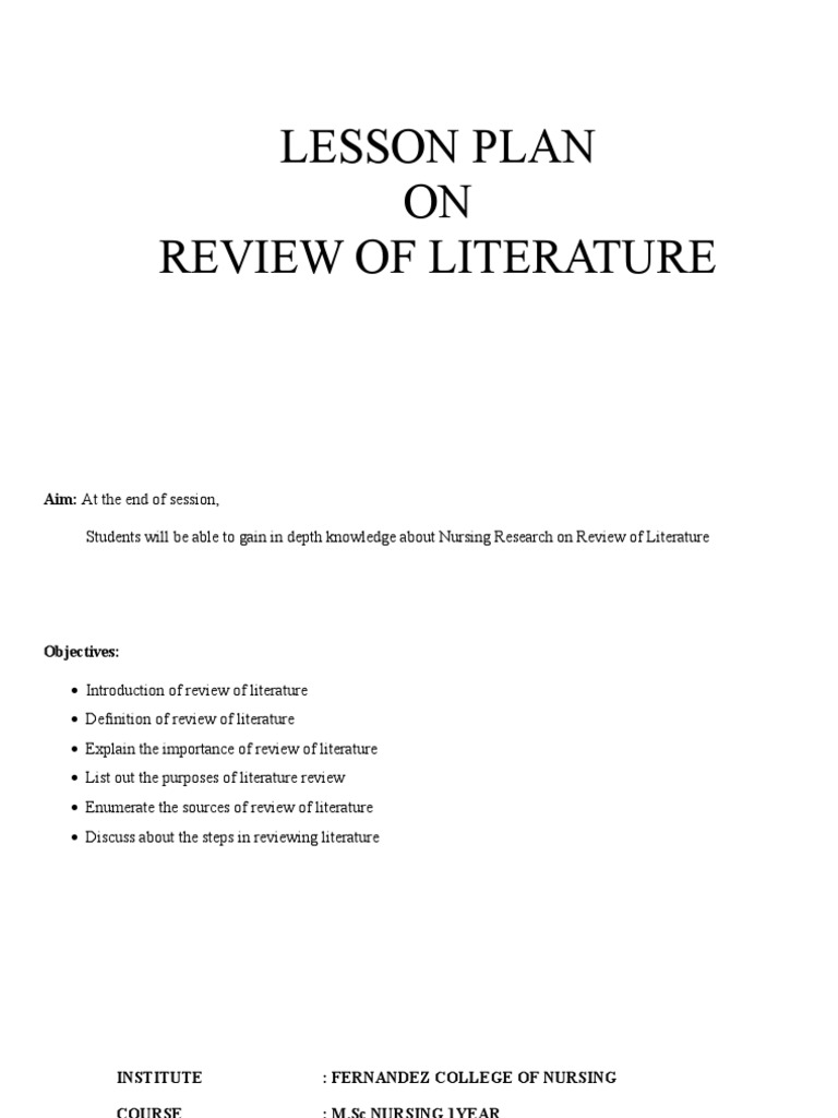 Literature Review in Nursing Research | PDF | Primary Sources | Lesson Plan