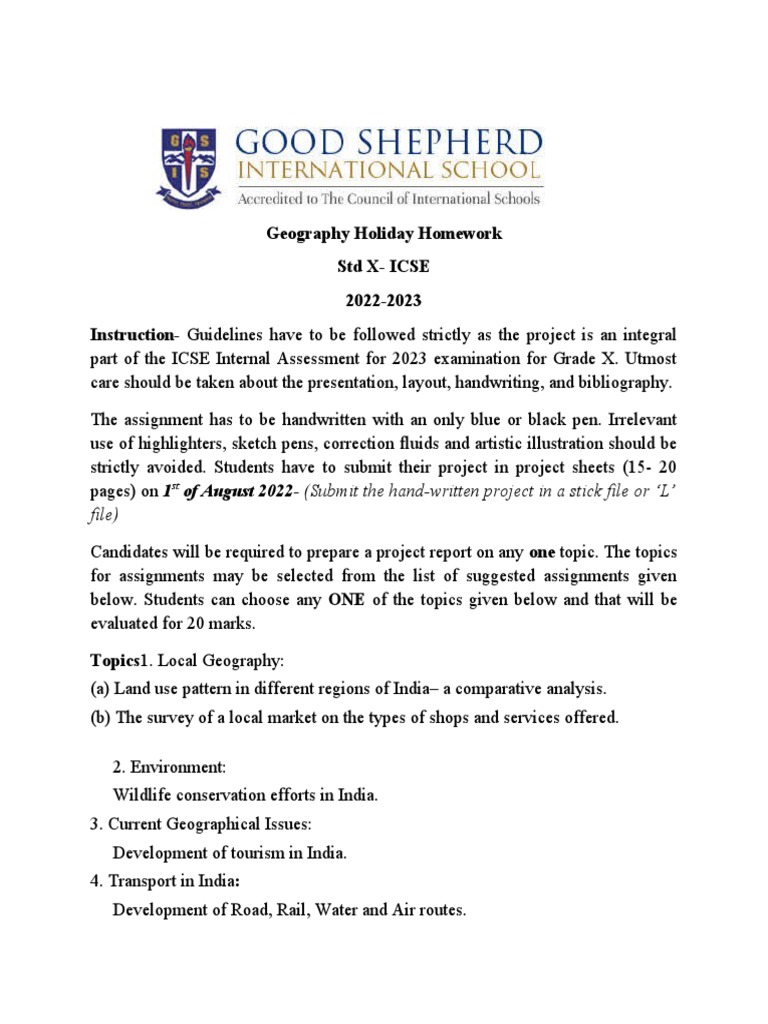 ICSE-10 Geography HHW - MAY - 2022-2023 | PDF | Geography