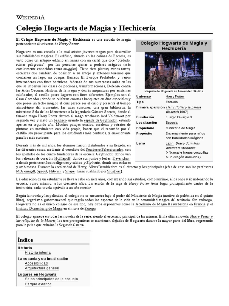 Colegio Hogwarts de Magia y Hechicería | PDF | Novelas de fantasía contemporánea | Mundos de ...