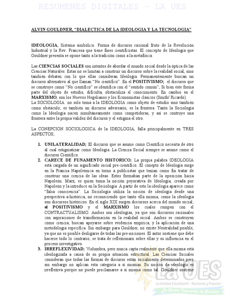 ALVIN GOULDNER - Soci#7971A4 | PDF | Ideologías | marxismo