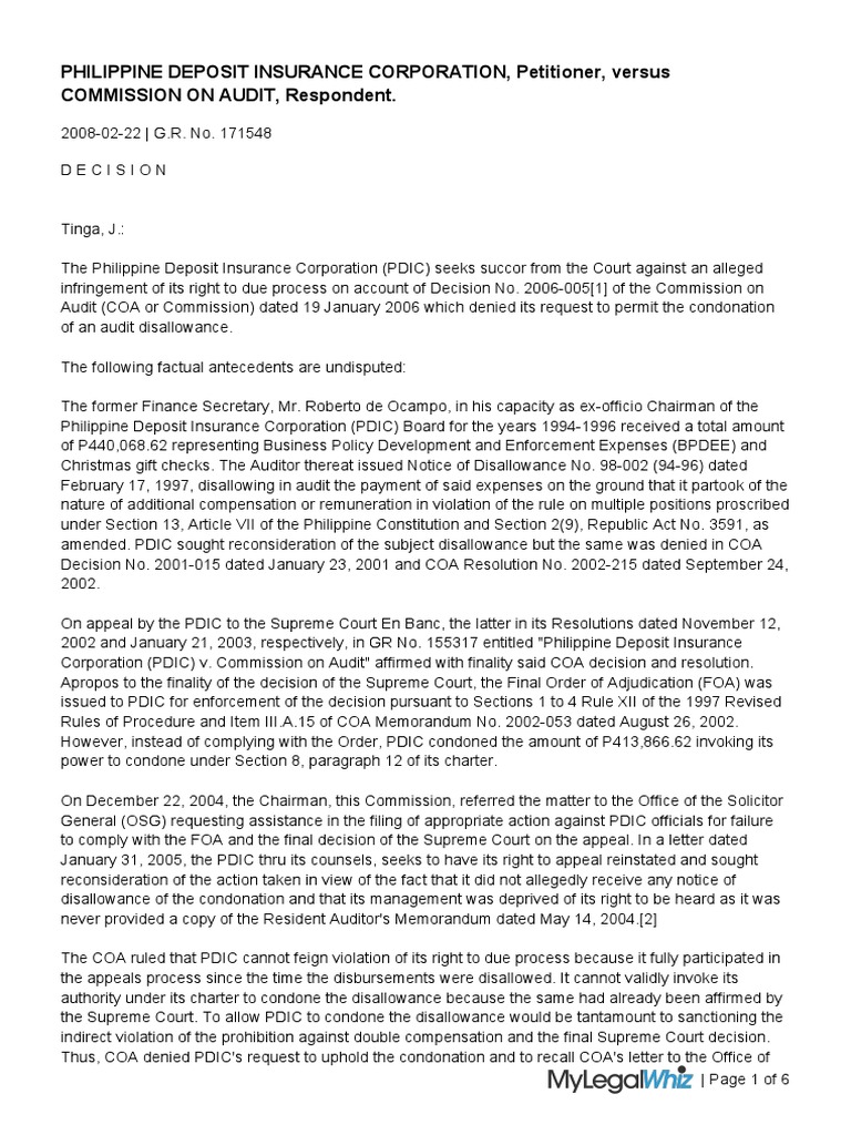 Philippine Deposit Insurance Corporation v. Commission On Audit, 546 ...