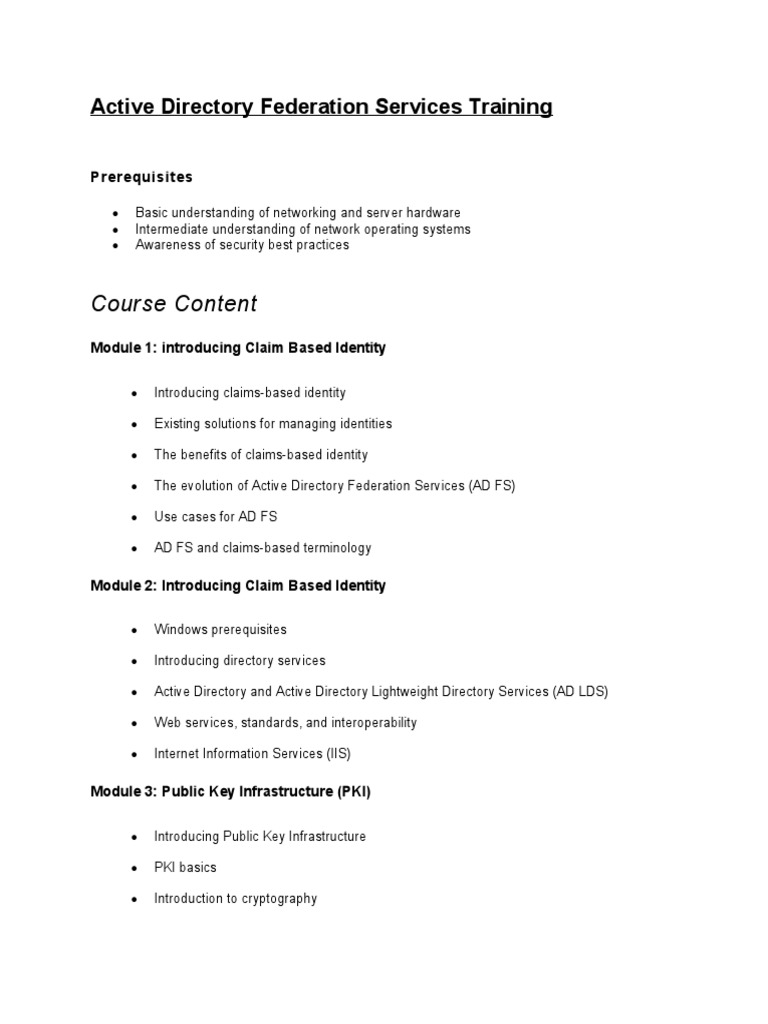 Active Directory Federation Services Training | PDF | Active Directory | Computer Science