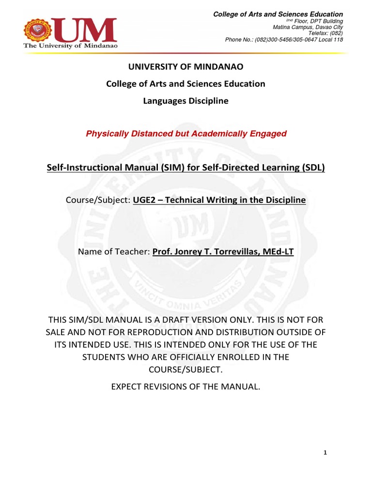 Self-Instructional Manual (SIM) For Self-Directed Learning (SDL) | PDF | Technical Communication ...