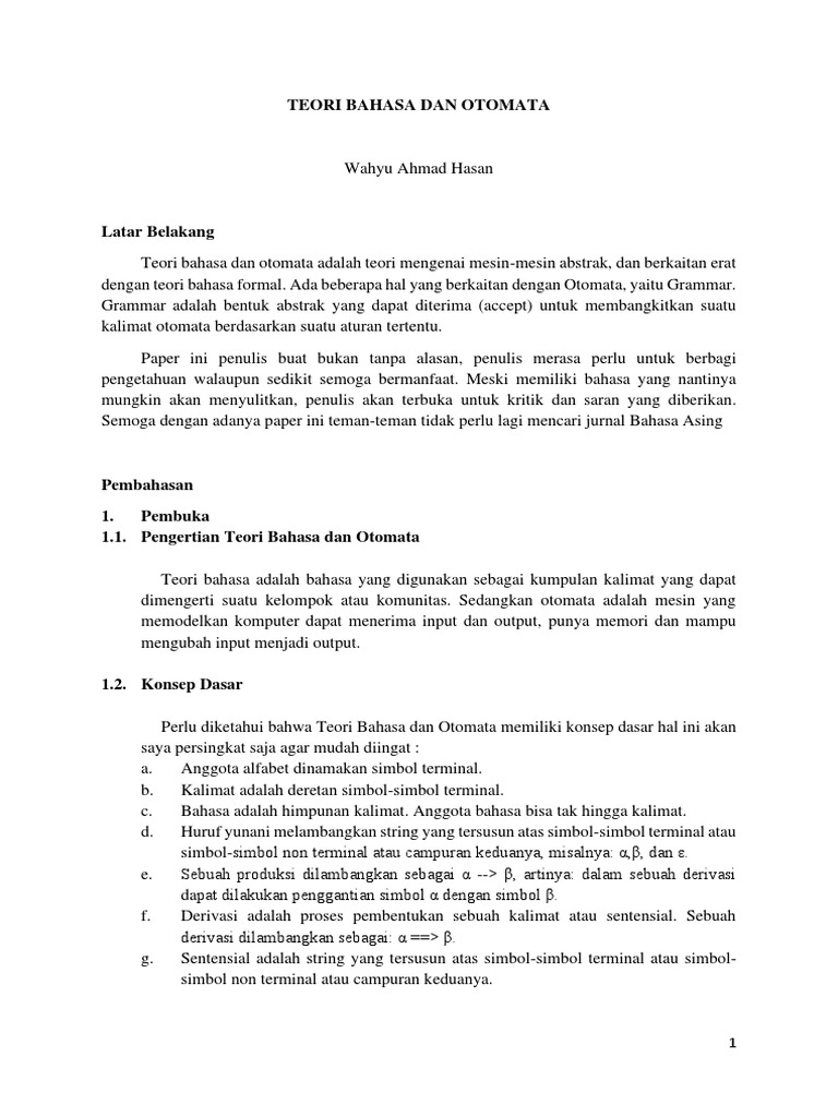 Teori Bahasa dan Otomata Dasar | PDF