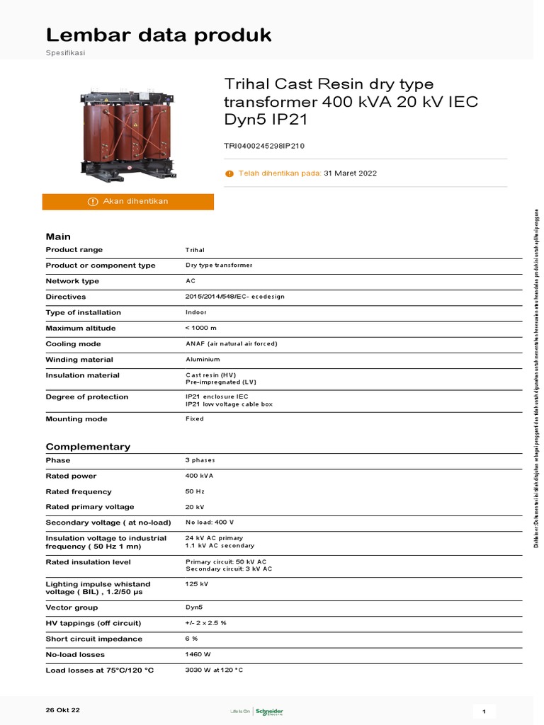 Trihal TRI0400245298IP210 | PDF | Transformer | Alternating Current