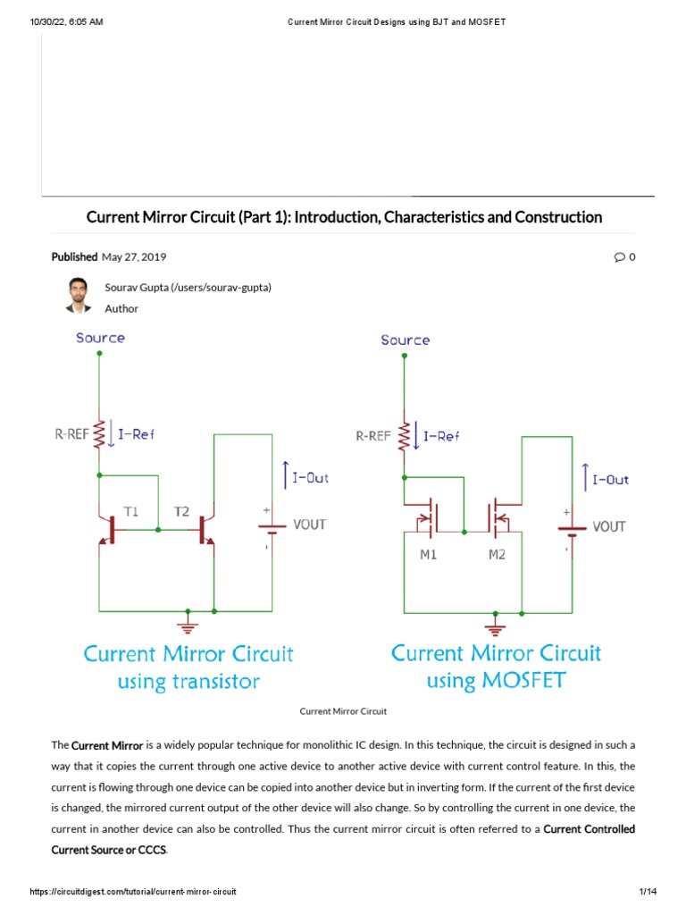 Current Mirror Circuit Designs Using BJT and MOSFET | PDF | Bipolar Junction Transistor | Transistor
