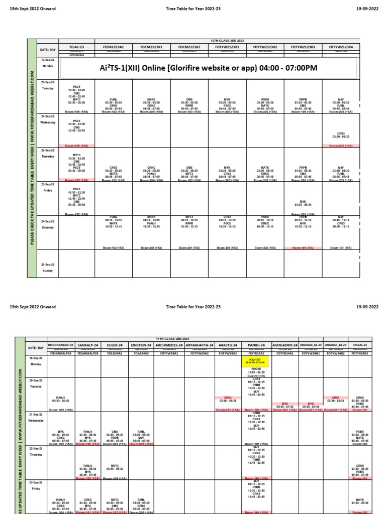 19th Sept Onward Time Table 2022-23 Updated1 | PDF