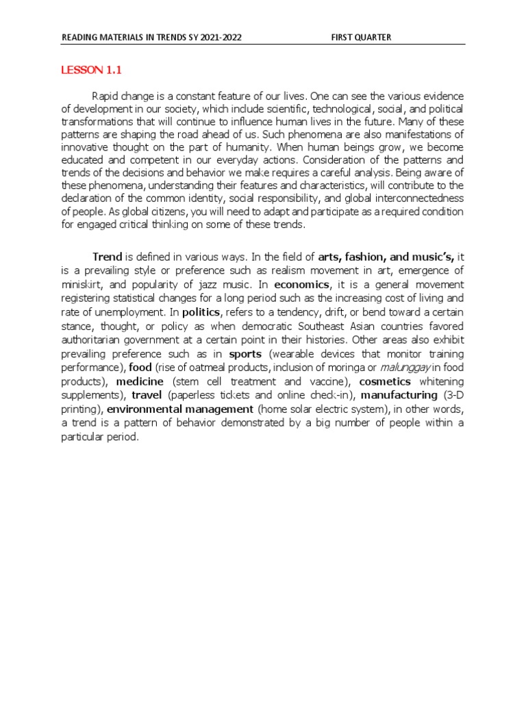 Reading Materials in Trends Sy 2021-2022 (First Quarter) | PDF ...