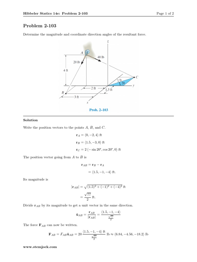 Hibbeler S14 e CH 2 P 103 | PDF | Euclidean Vector | Mechanical Engineering