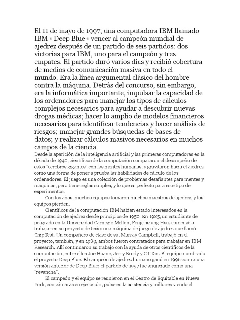 Deep Blue | PDF | Watson (computadora) | Ciencia cognitiva