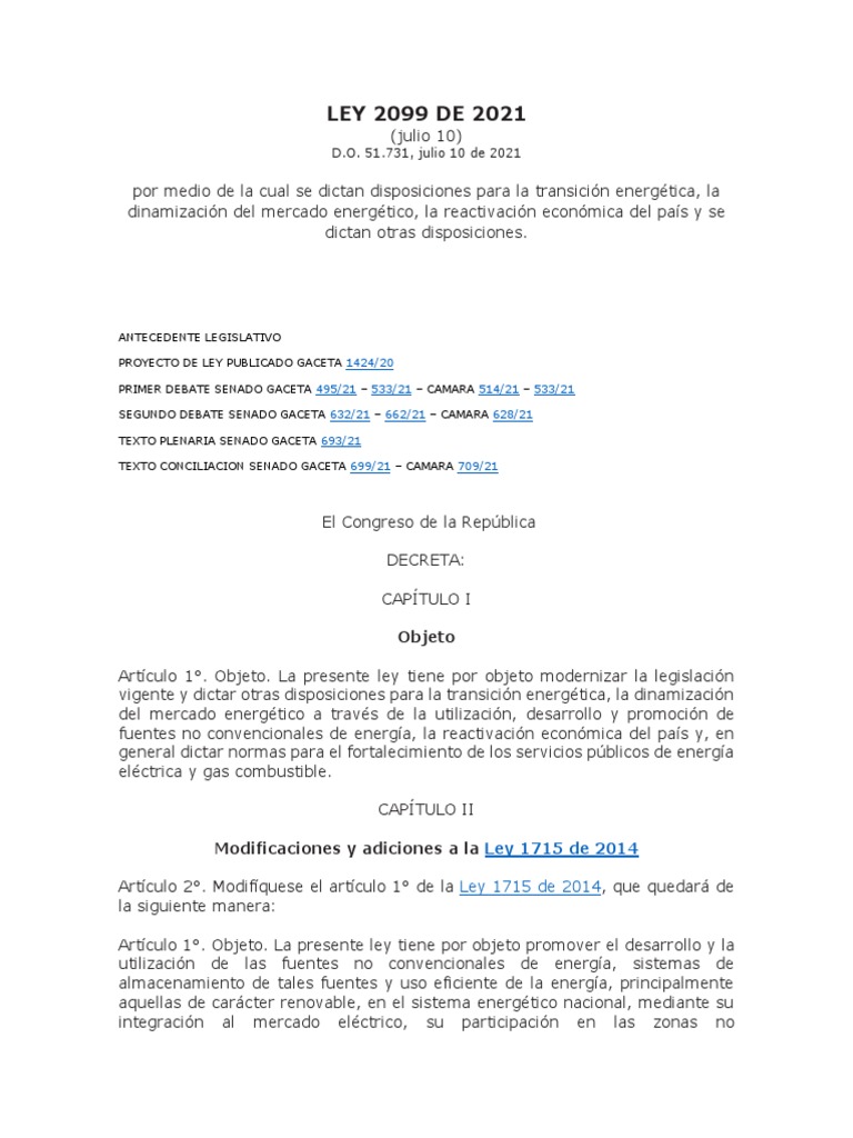 Ley que establece disposiciones para la transición energética en ...