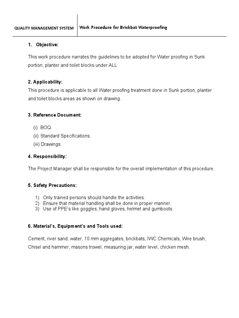 Brickbat Waterproofing Procedure Guide | PDF | Cement | Concrete
