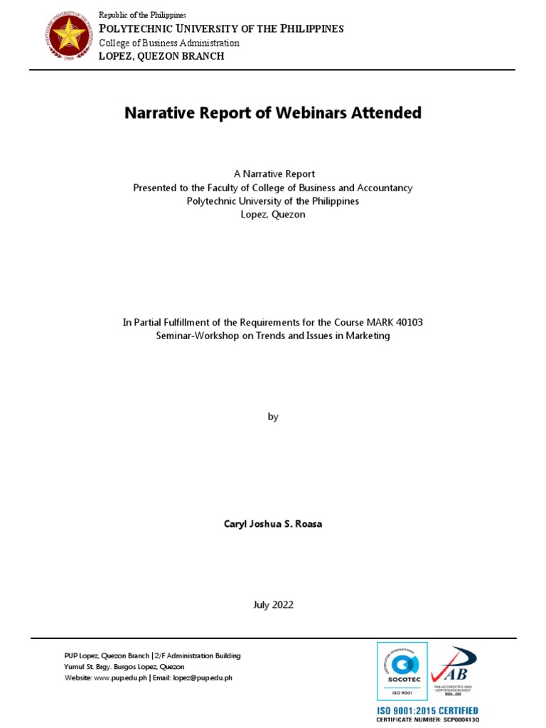 Narrative Report For Webinar 1 | PDF | Analytics | Augmented Reality