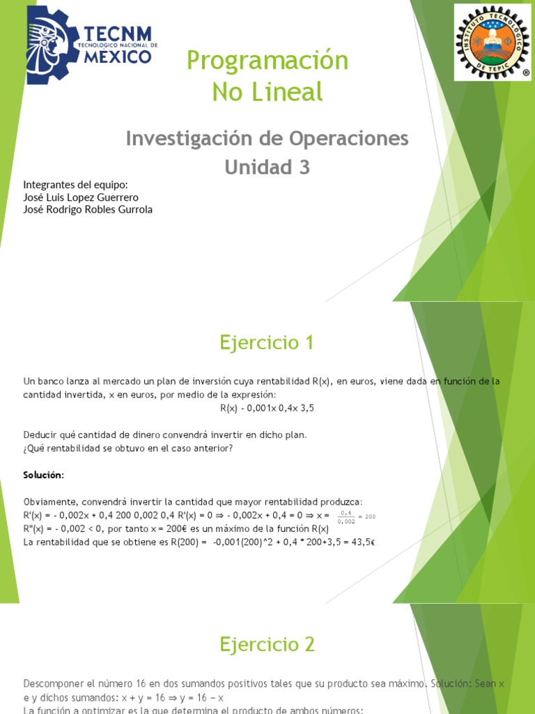 Ejercicios de Programación No Lineal | PDF | Ecuaciones | Matemáticas ...