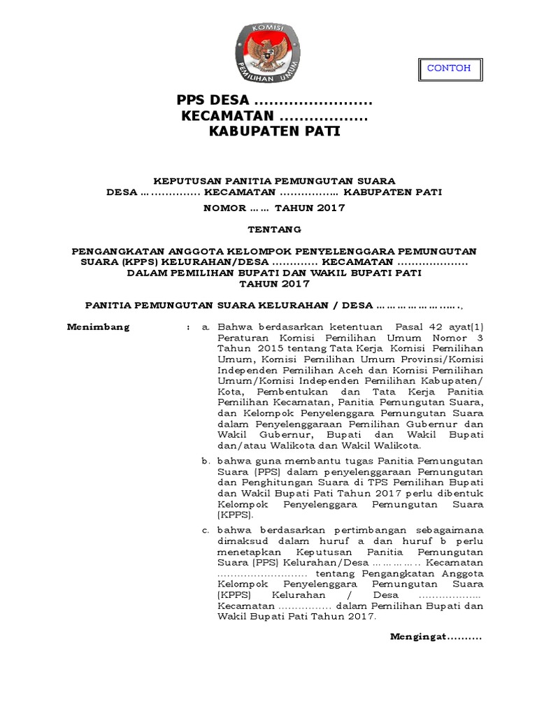 Contoh SK Kpps Pemilukada 2017 | PDF