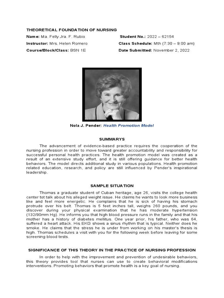 Health Promotion Model | PDF | Nursing | Psychological Concepts