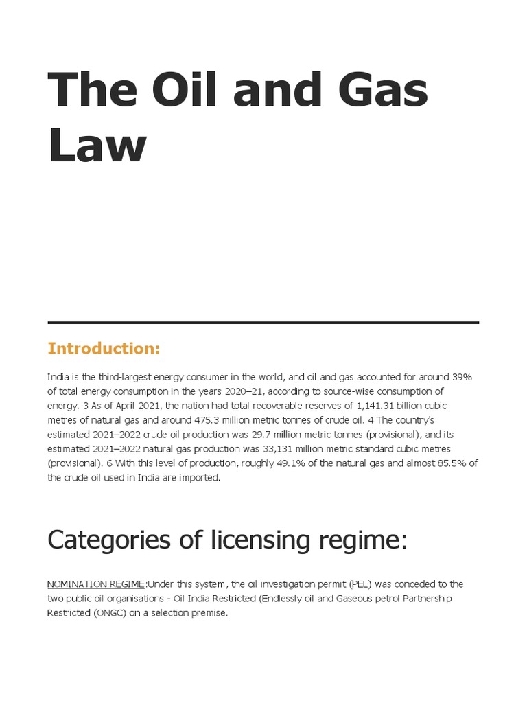 The Oil and Gas Law: Categories of Licensing Regime | PDF | Petroleum ...