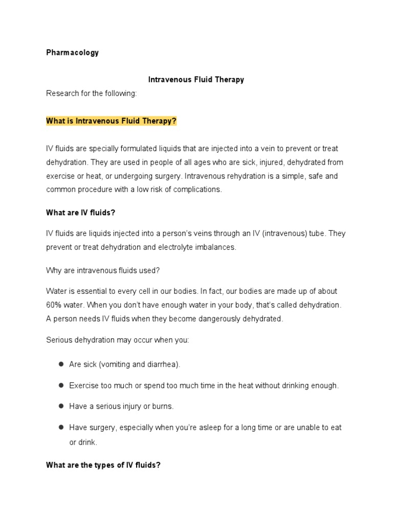 Types and Uses of IV Fluids | PDF | Intravenous Therapy | Dehydration