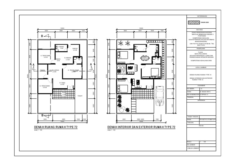 Rencana Tata Letak Ruang dan Interior Rumah Tipe 72 | PDF