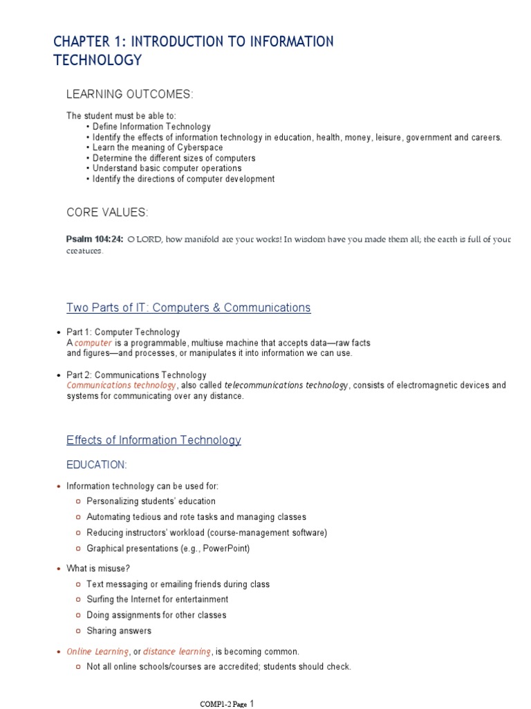 Chapter 1 Introduction To Information Technology | Download Free PDF | Personal Computers ...