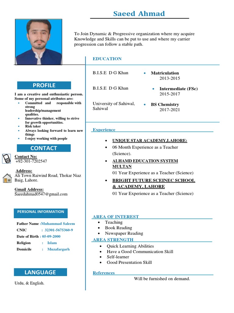 Saeed Ahmad CV | PDF | Cognition | Learning