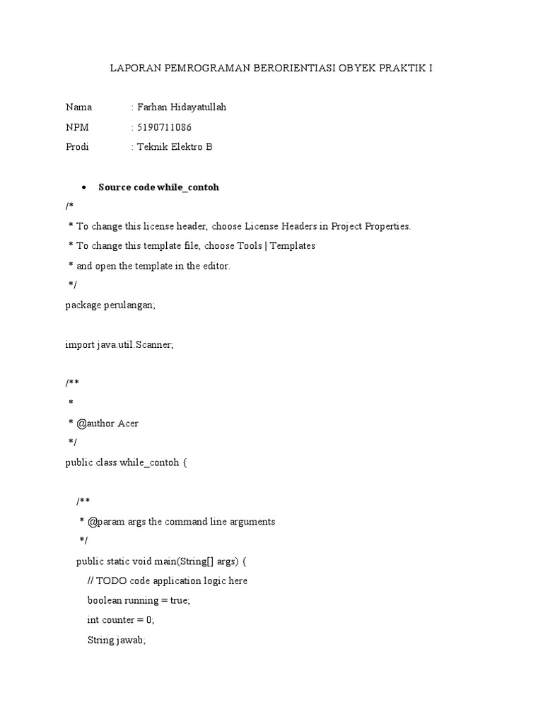 Contoh Program Java: Perulangan dan Input | PDF