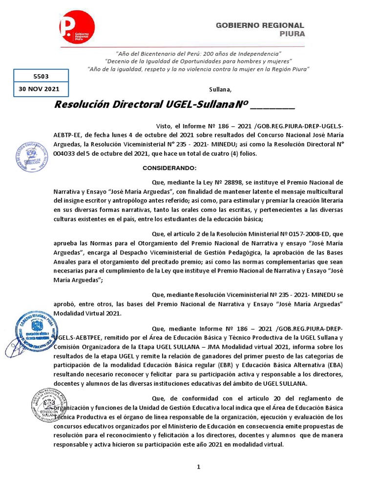 Resolución Directoral #04575-2021 FELICITACION O COLQUEHUANCA CUNO COMO DOCENTE | PDF