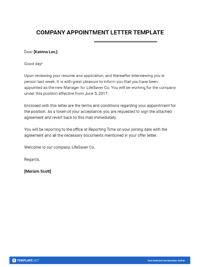 Company Appointment Letter Template | PDF
