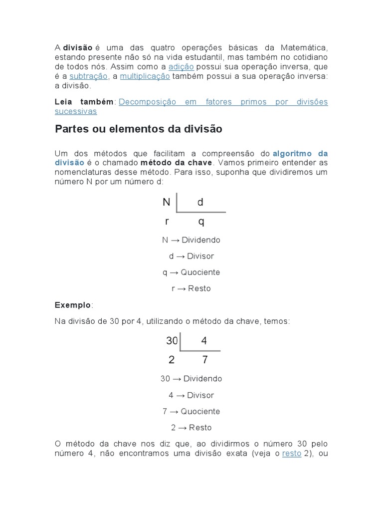Partes Ou Elementos Da Divisão | PDF | Divisão (Matemática) | Decimal